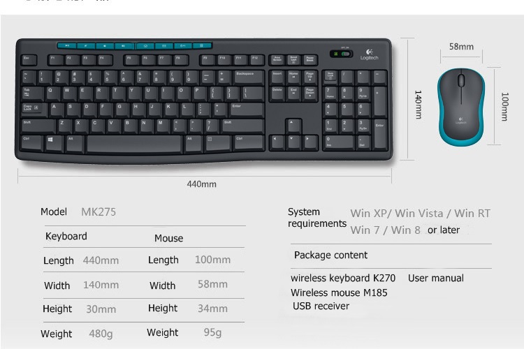 Genuine Logitech Mk275 2 4ghz Wireless Keyboard K275 And Mouse M185 Combo Ebay
