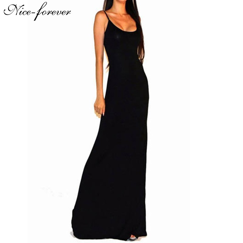 Nice Forever Solid Fit And Flare Sexy Women Summer Dress Spaghetti