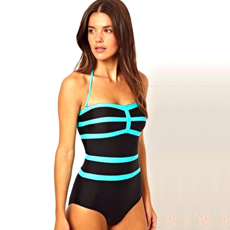 New One Piece Swimsuit Bandeau Swimwear Halter Push Up Biquini Padded