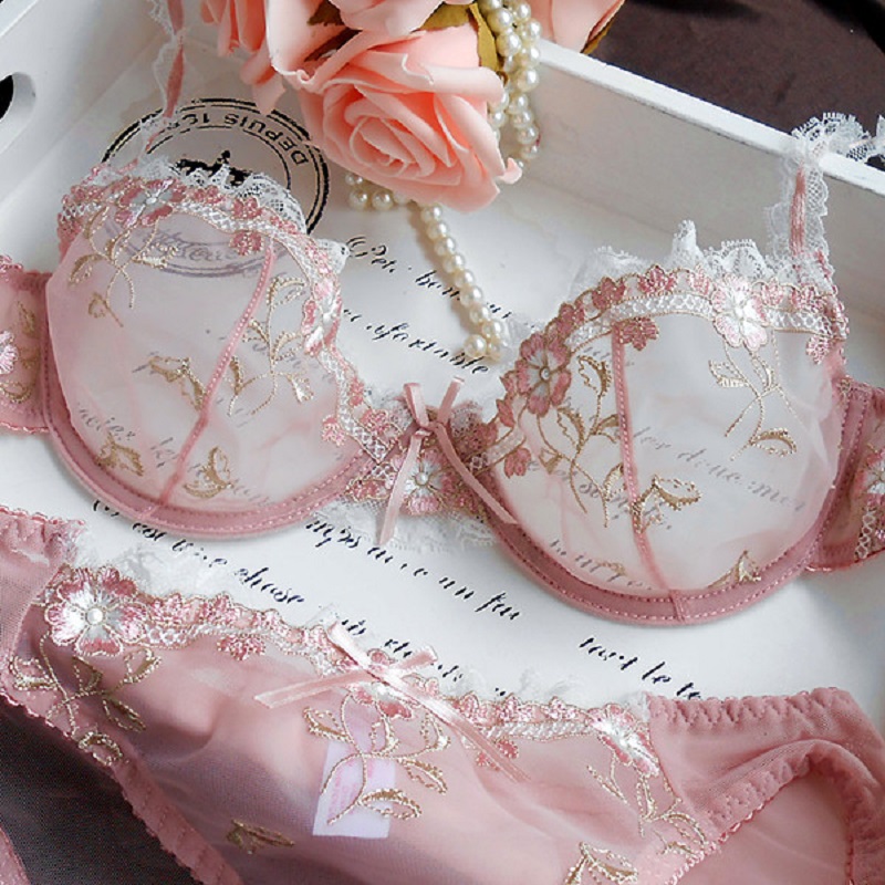 New France Brand Plus Size D C Cup Embroidery Bra Set Underwear Push Up