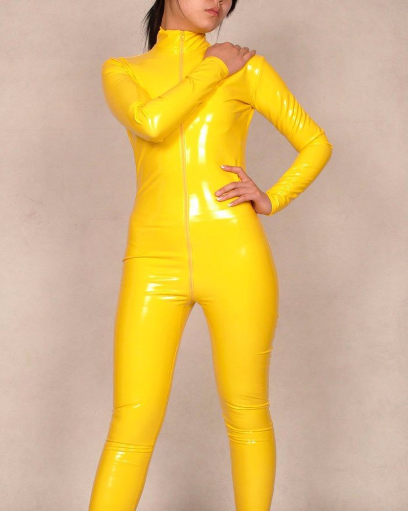 Womens Pvc Bodysuit Zentai Suit Blue Latex Catsuit Costume Fancy Dress