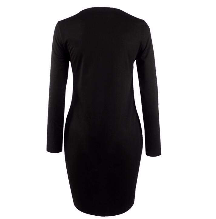Black Long Sleeve O Neck Loose Mini Dress
